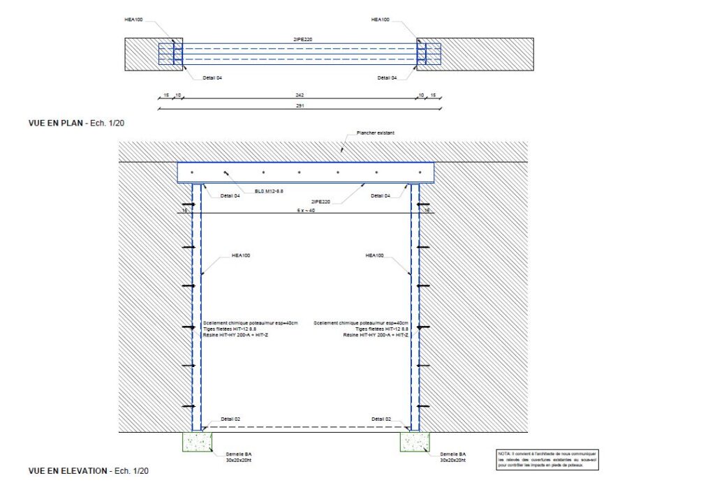 Création des ouvertures dans les murs porteurs. Renforcement par ...